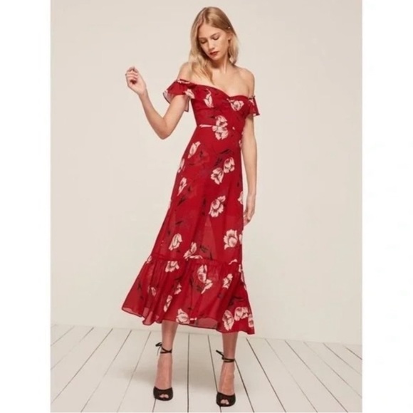 Reformation | Dresses | Reformation Butterfly Red Floral Midi Dress ...